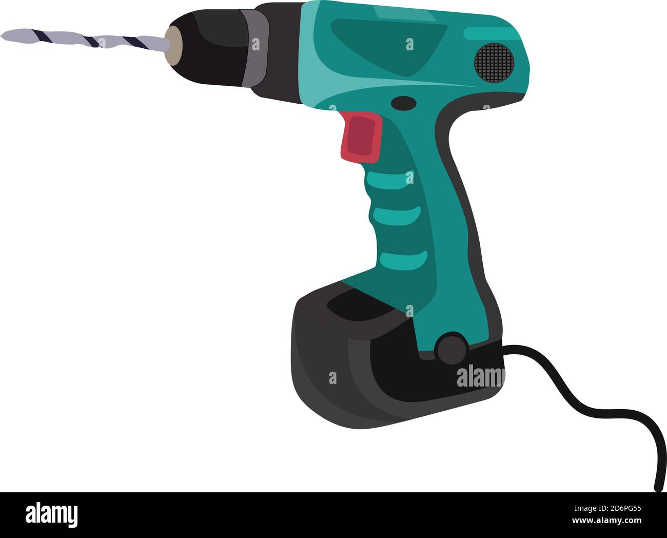 Green drill machine, illustration, vector on white background Stock ...