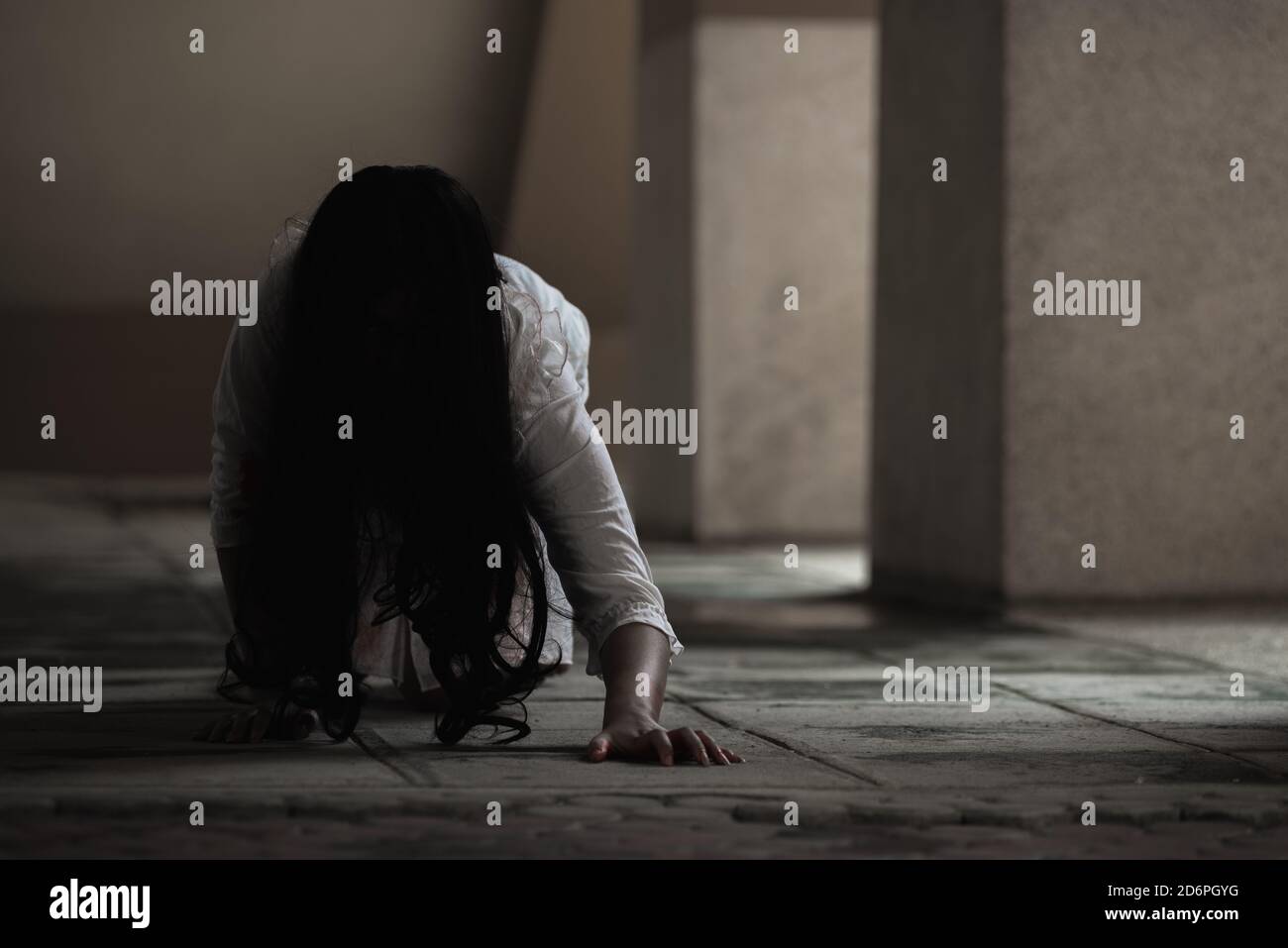 Female zombie in blood. Asian Woman ghost with blood. Horror scary fear ...