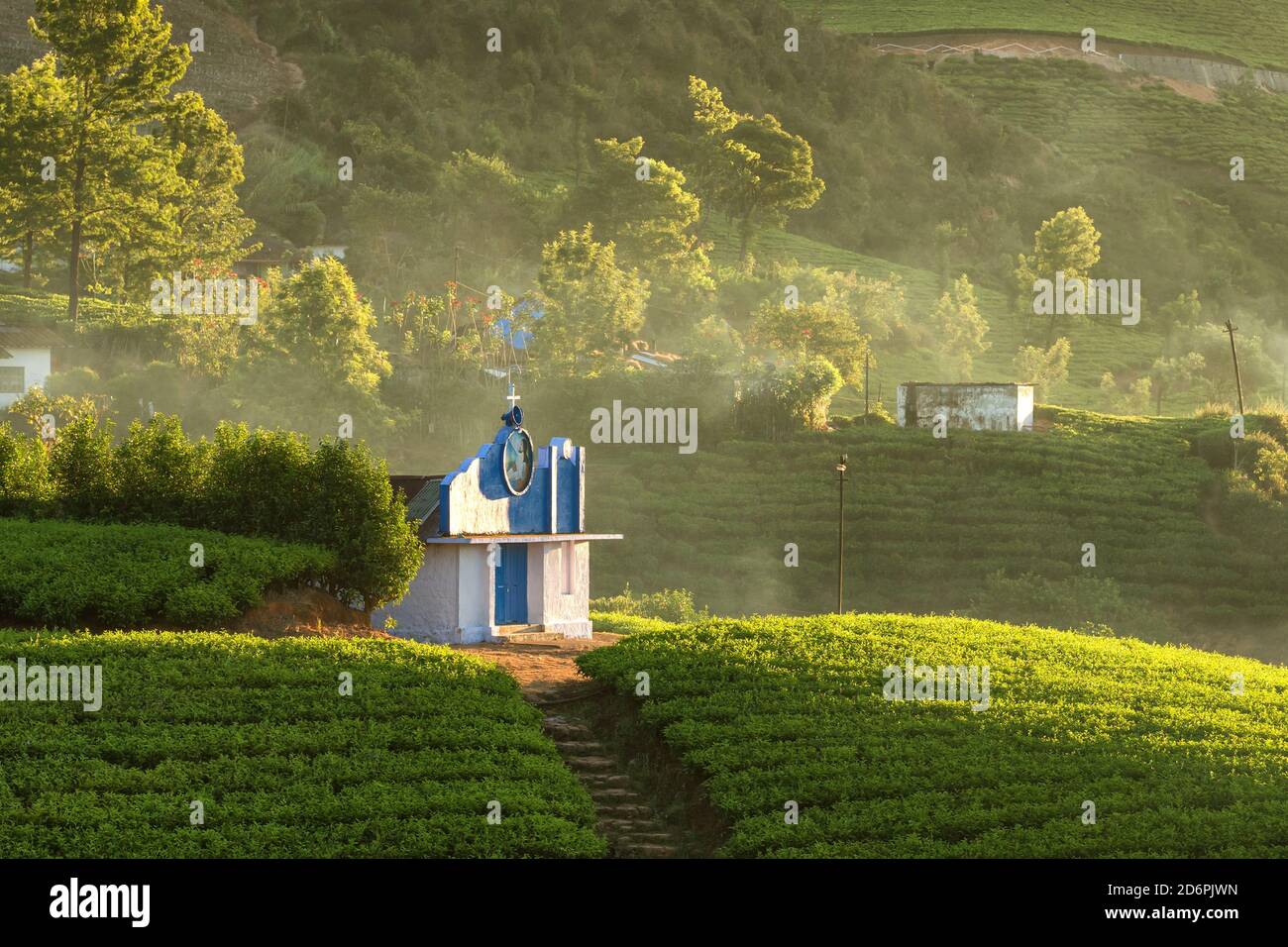 Small christian chapel in beautiful tea plantations in Munnar, Kerala ...