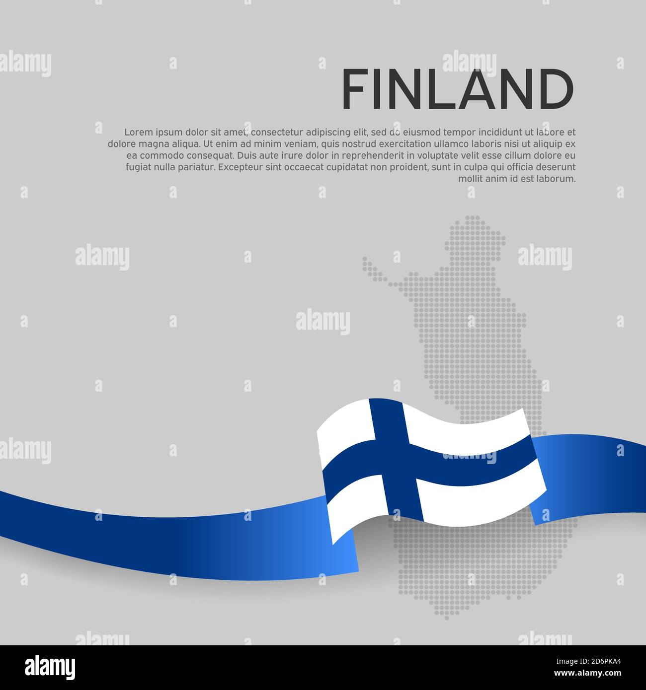 Finland wavy flag and mosaic map on white background. Finland flag wavy ...