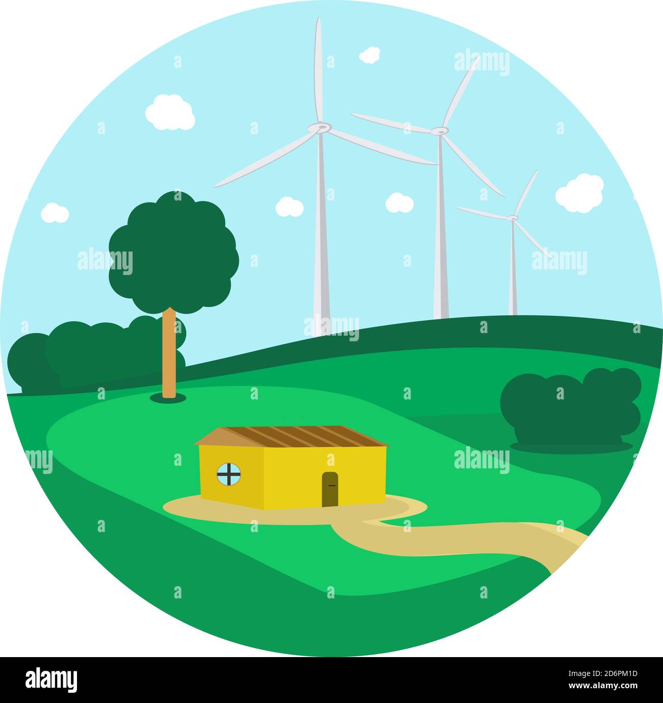 Windmill field ,illustration, vector on white background Stock Vector ...