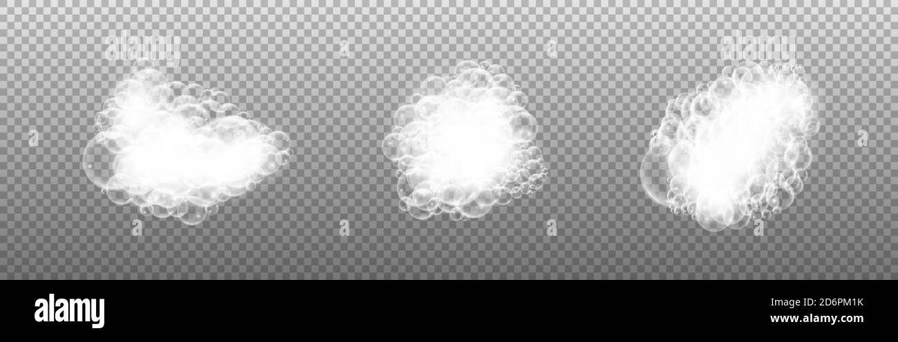 Foam bubbles set. Shampoo suds isolated on transparent background ...