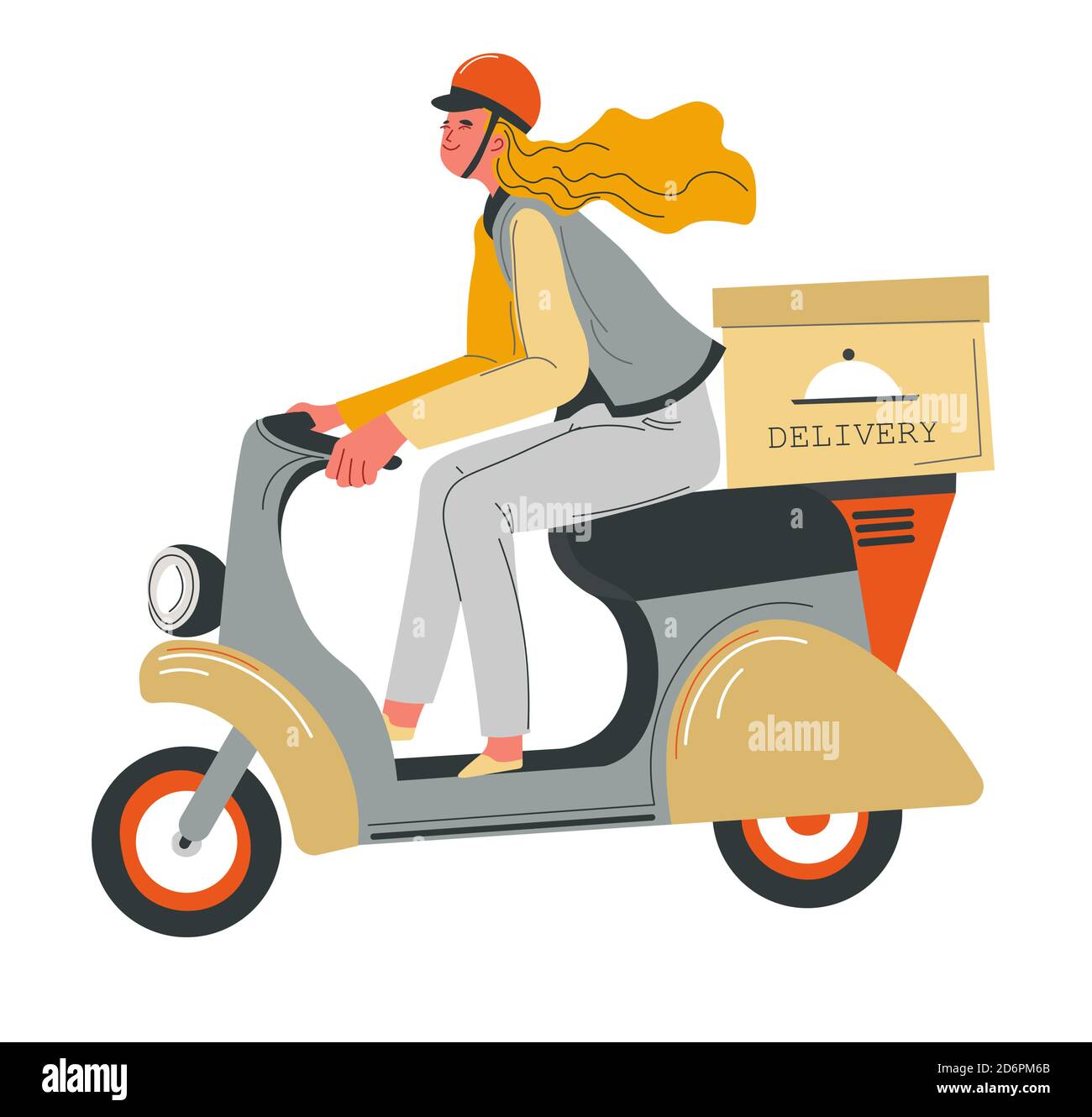 Food delivery, woman riding moped scooter with box Stock Vector Image ...