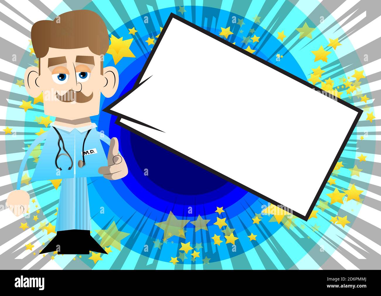 Funny cartoon doctor pointing at the viewer with his hand. Vector ...