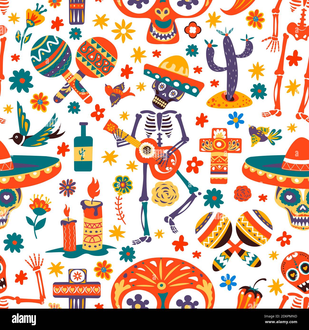 Dia De Los Muertos Skeleton Playing Guitar Vector Stock Vector Image 8544