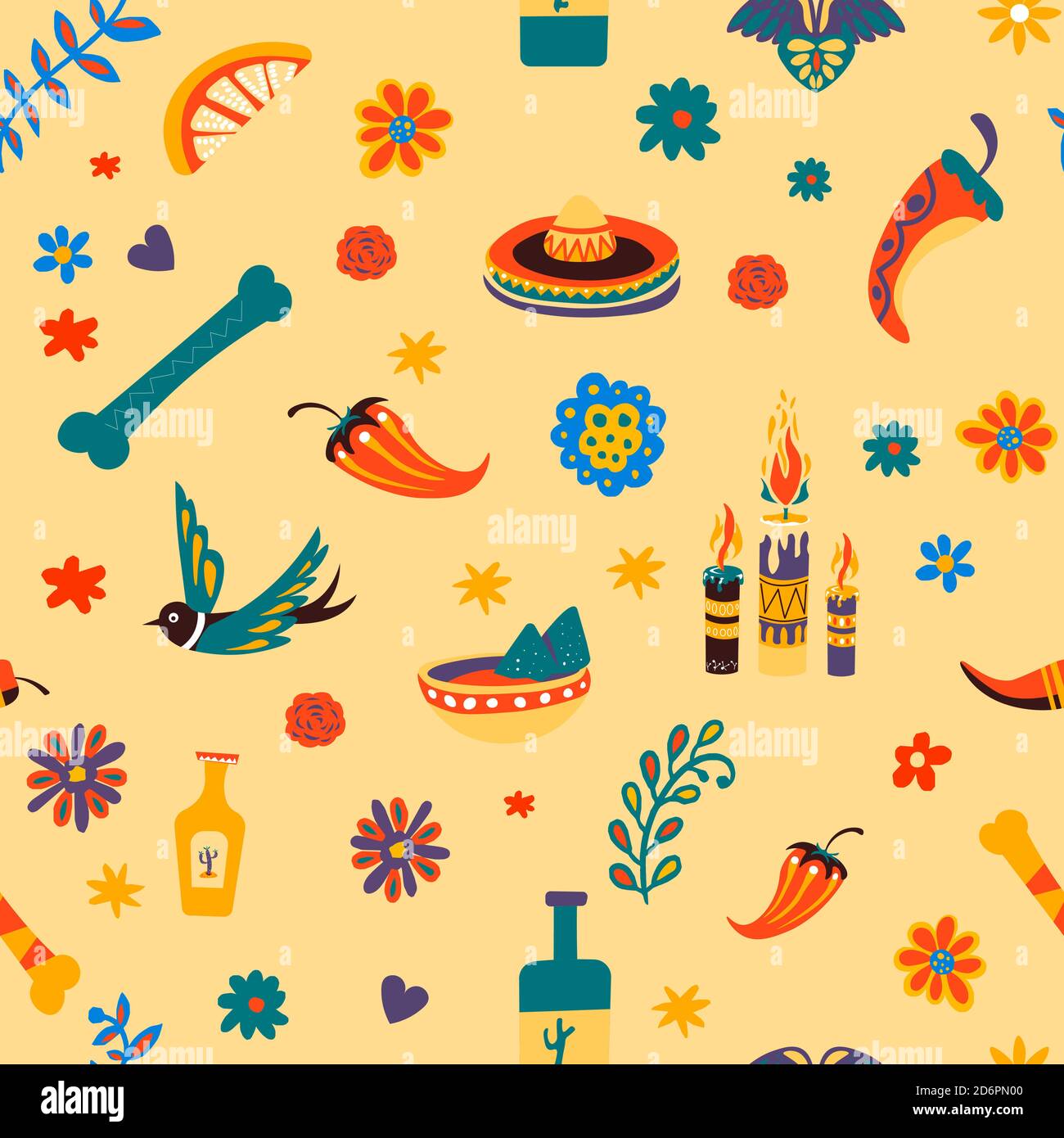 Mexico traditional symbols and cultural signs seamless pattern Stock ...