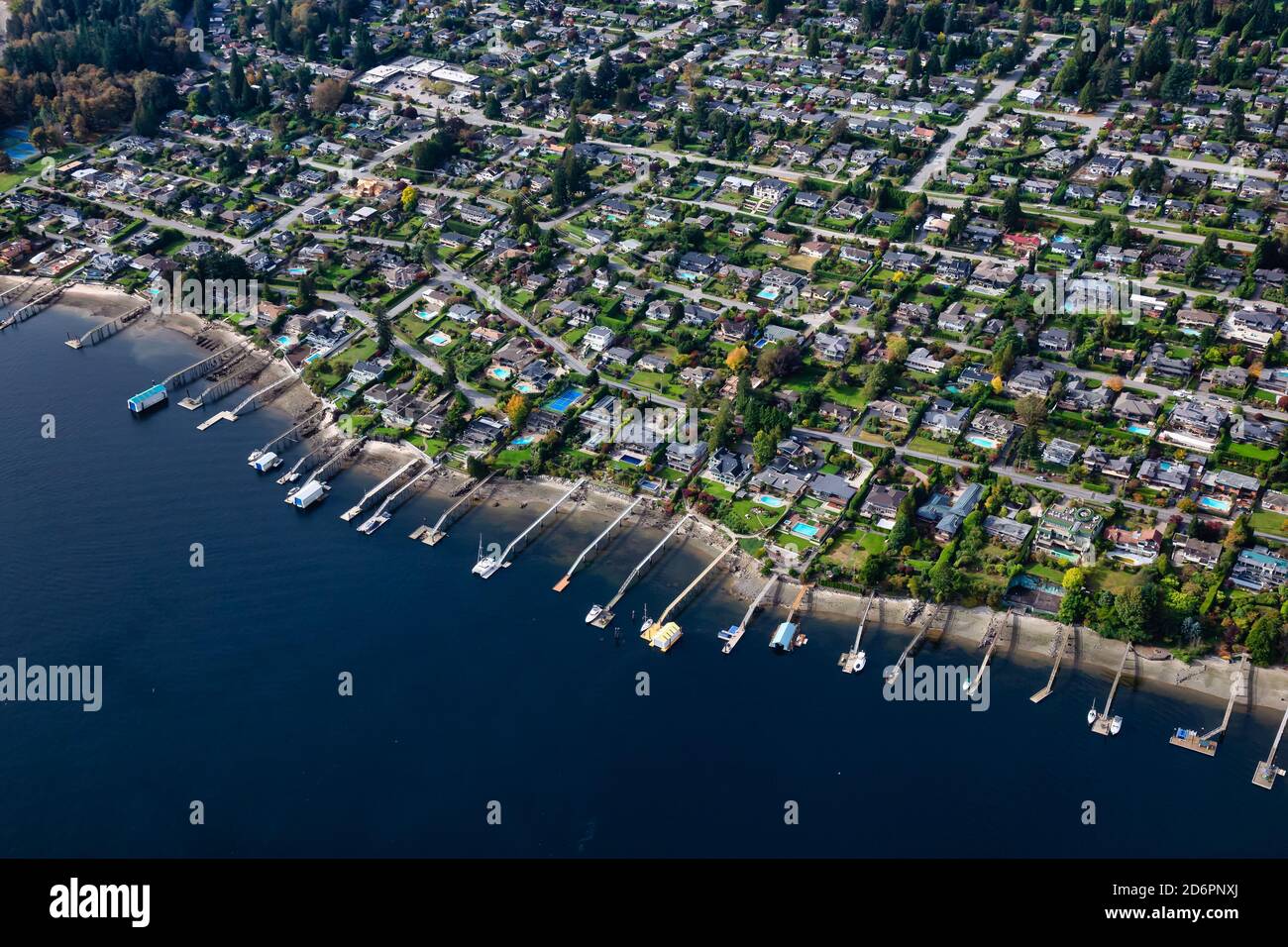 Aerial view on the luxury homes in a beautiful neighborhood by the ...