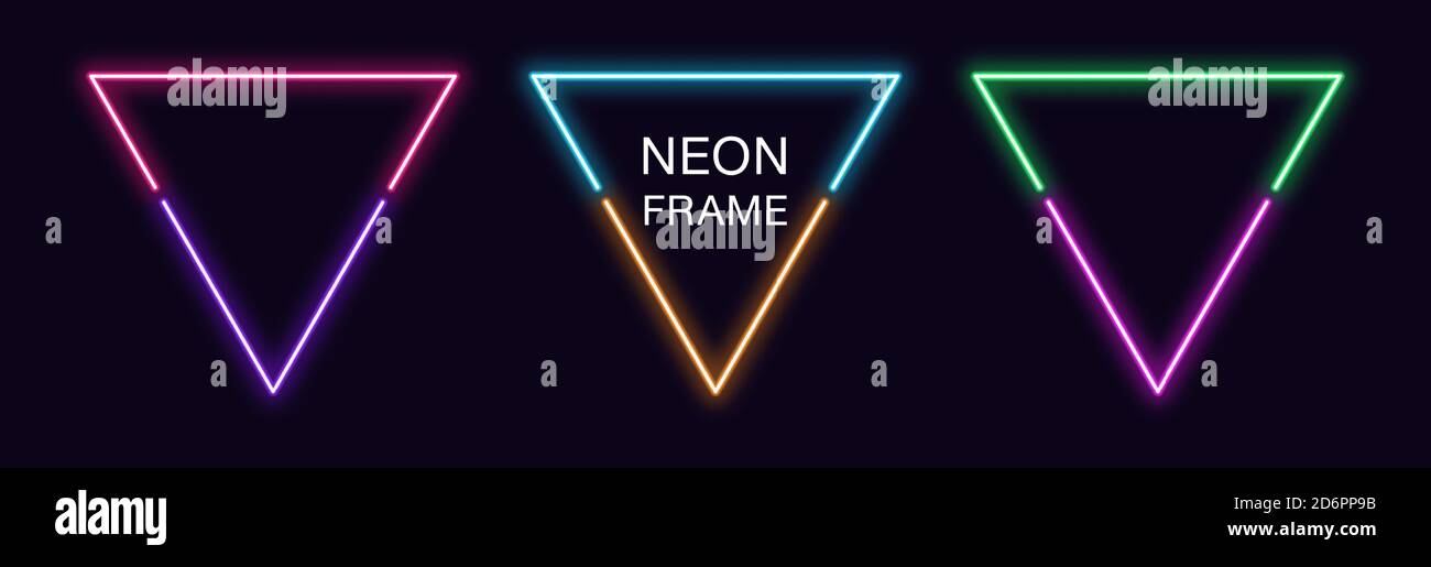 Neon triangle Frame. Set of triangular neon Border in 2 outline parts ...