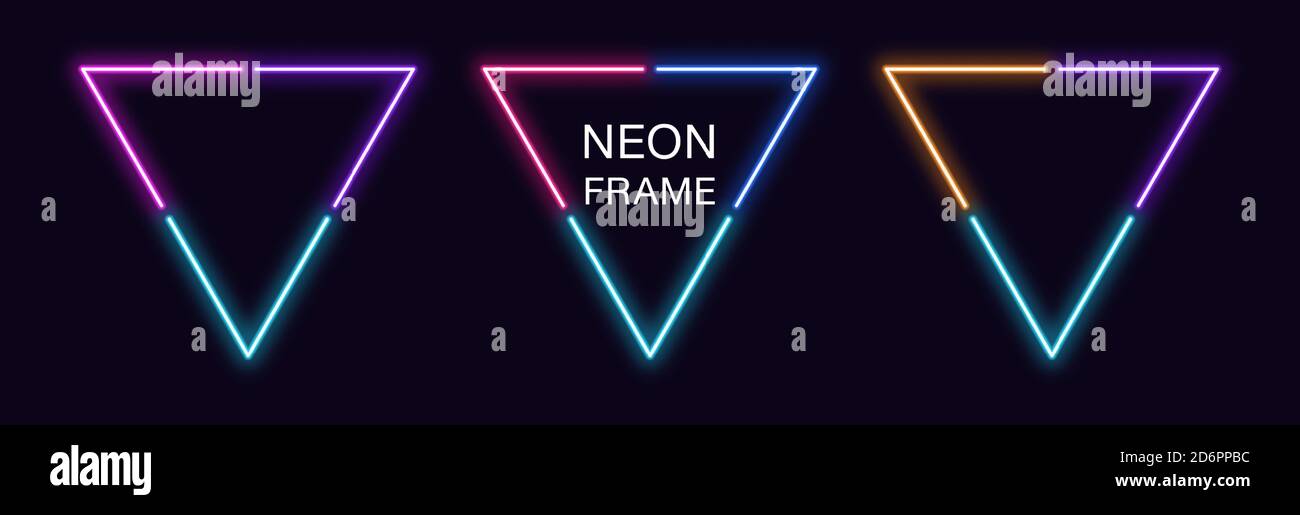 Neon triangle Frame. Set of triangular neon Border in 3 angular parts ...