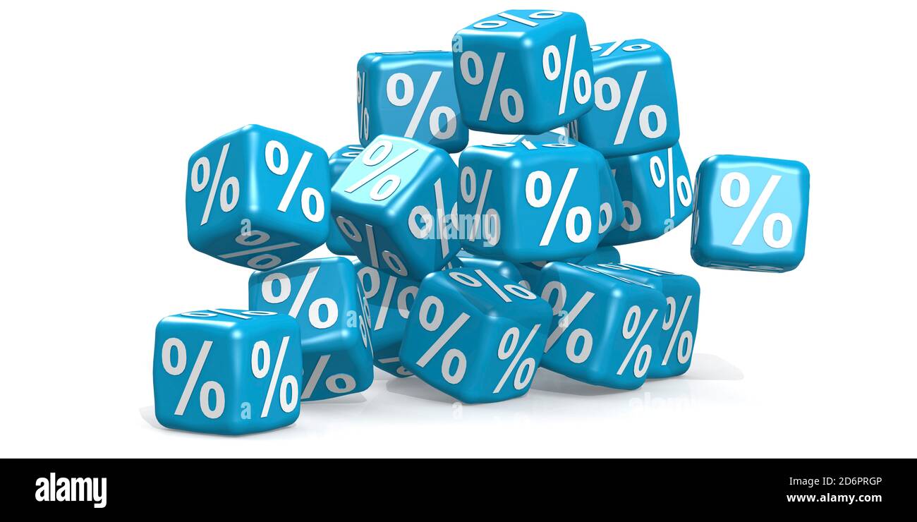 Blue percentage cubes isolated on white background, 3D rendering Stock ...