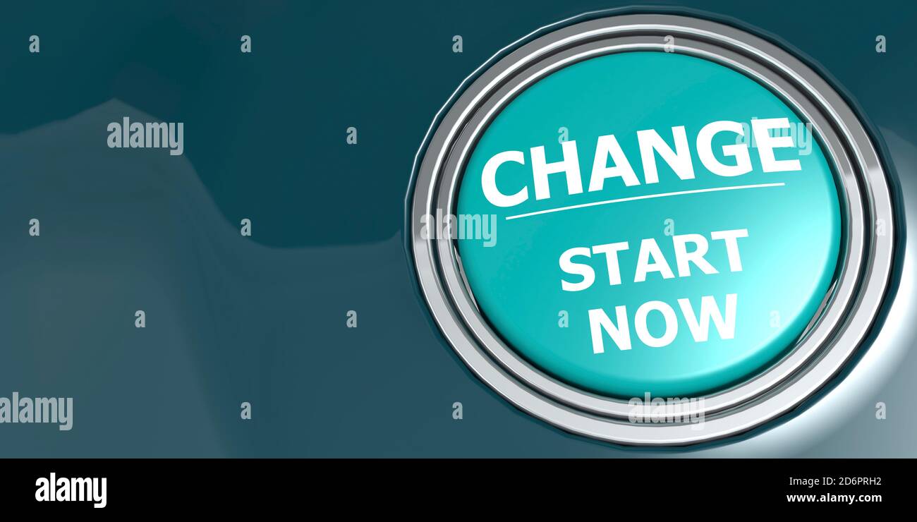 Change start now button with metal ring, 3D rendering Stock Photo - Alamy
