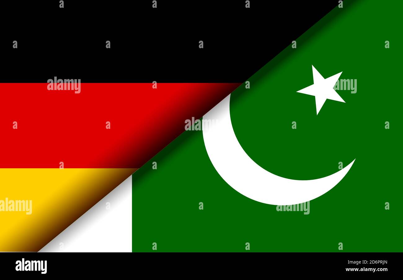 Flags of the Germany and Pakistan divided diagonally. 3D rendering ...