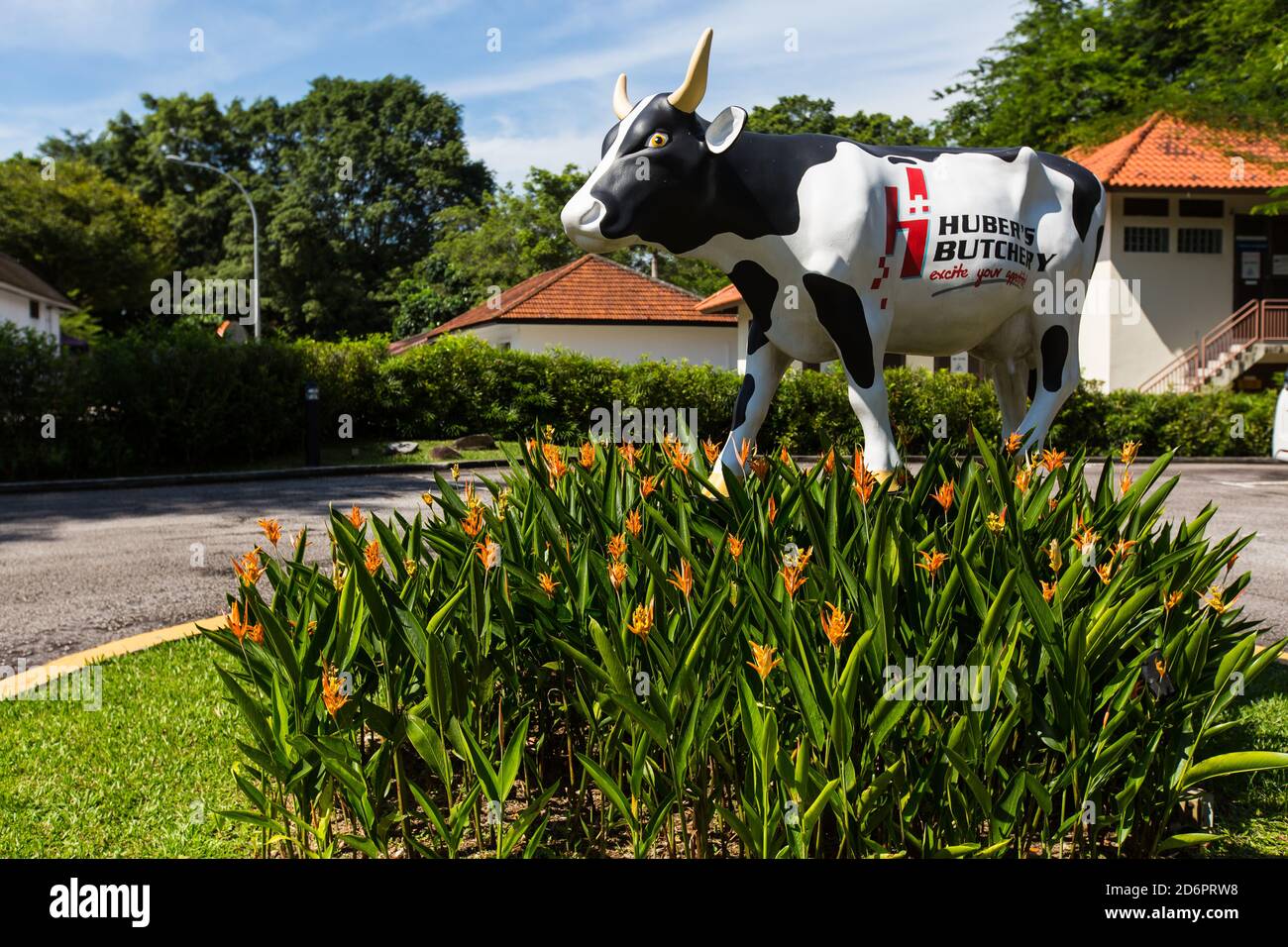 Huber's butchery life-size cow display outdoor with greenery ...
