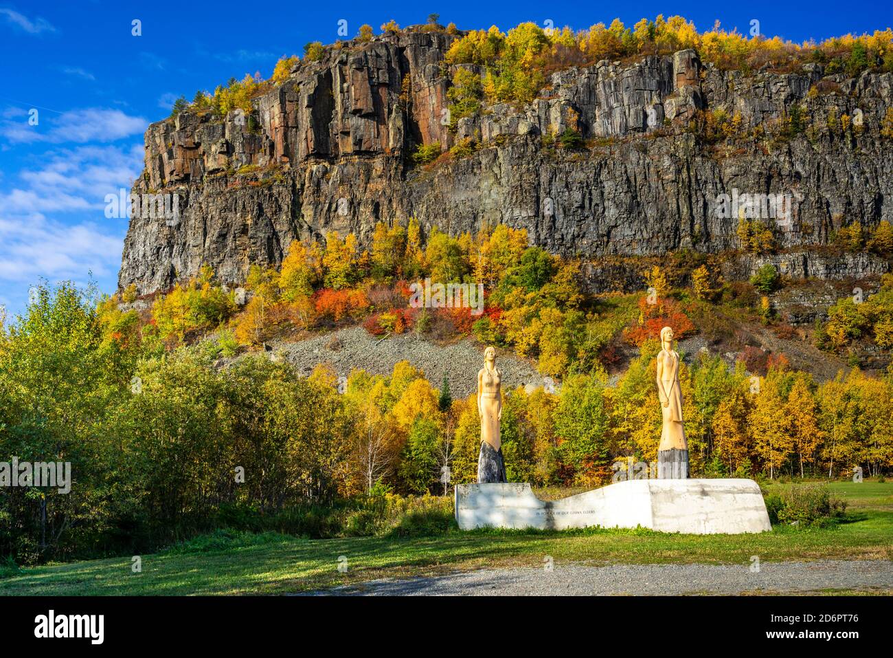 The Ojibway elder Monument and fall foliage color at the Mount McKay ...