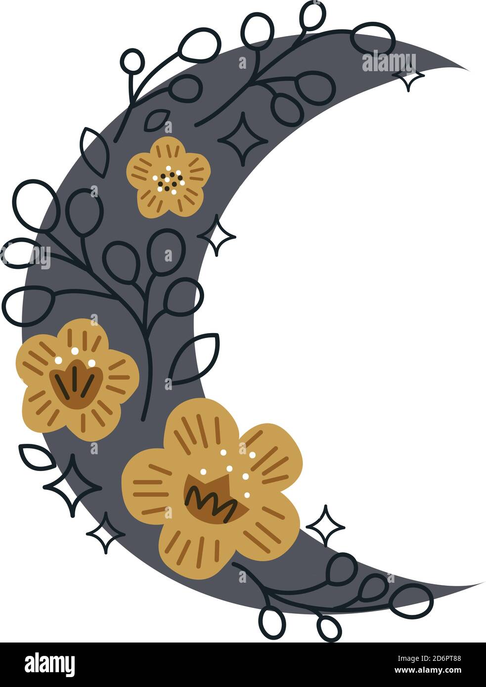 Celestial card with moon and flowers Stock Vector Image & Art - Alamy