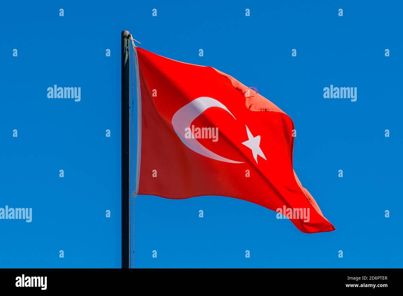 Flag of Turkey rise waving to the wind with sky in the background ...