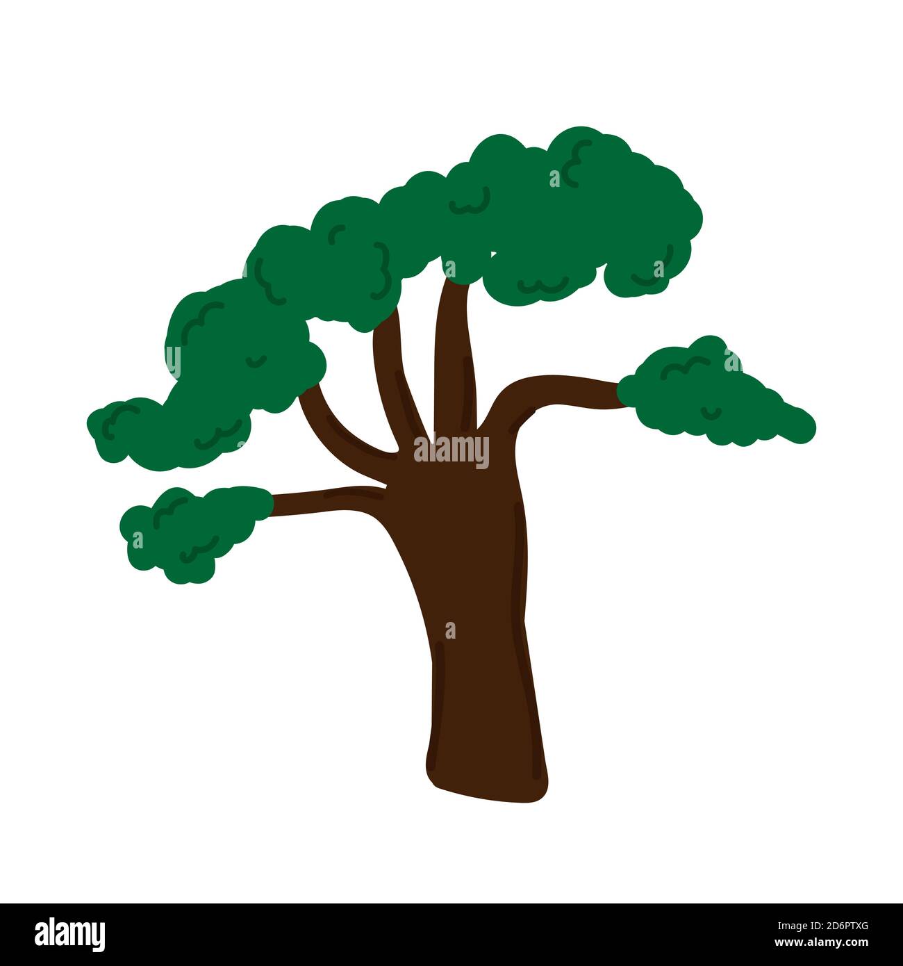 Brown Tree With Green Leaves Hand Drawn Vector Illustration Isolated 