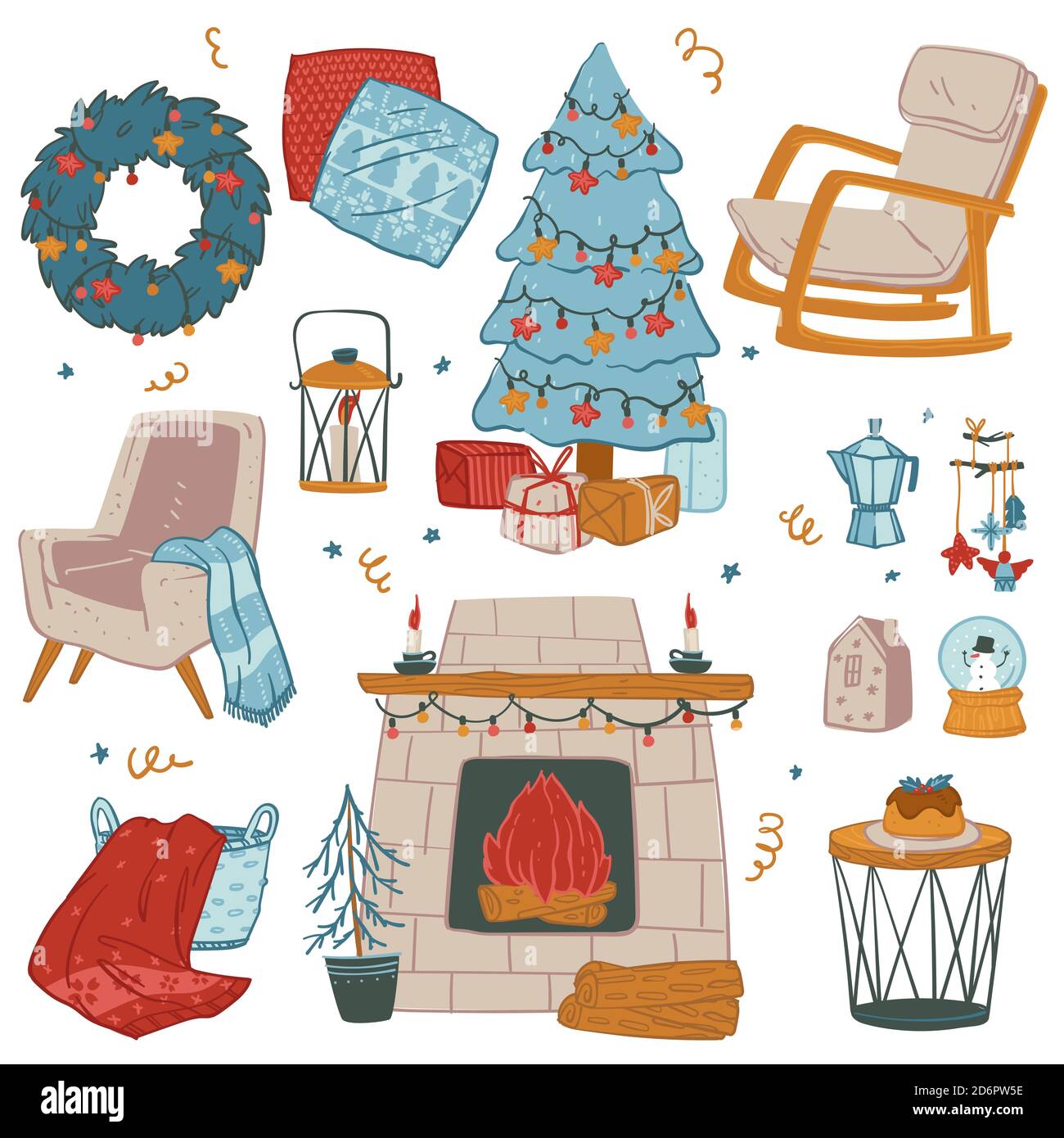 Christmas tree living room evening Stock Vector Images - Alamy