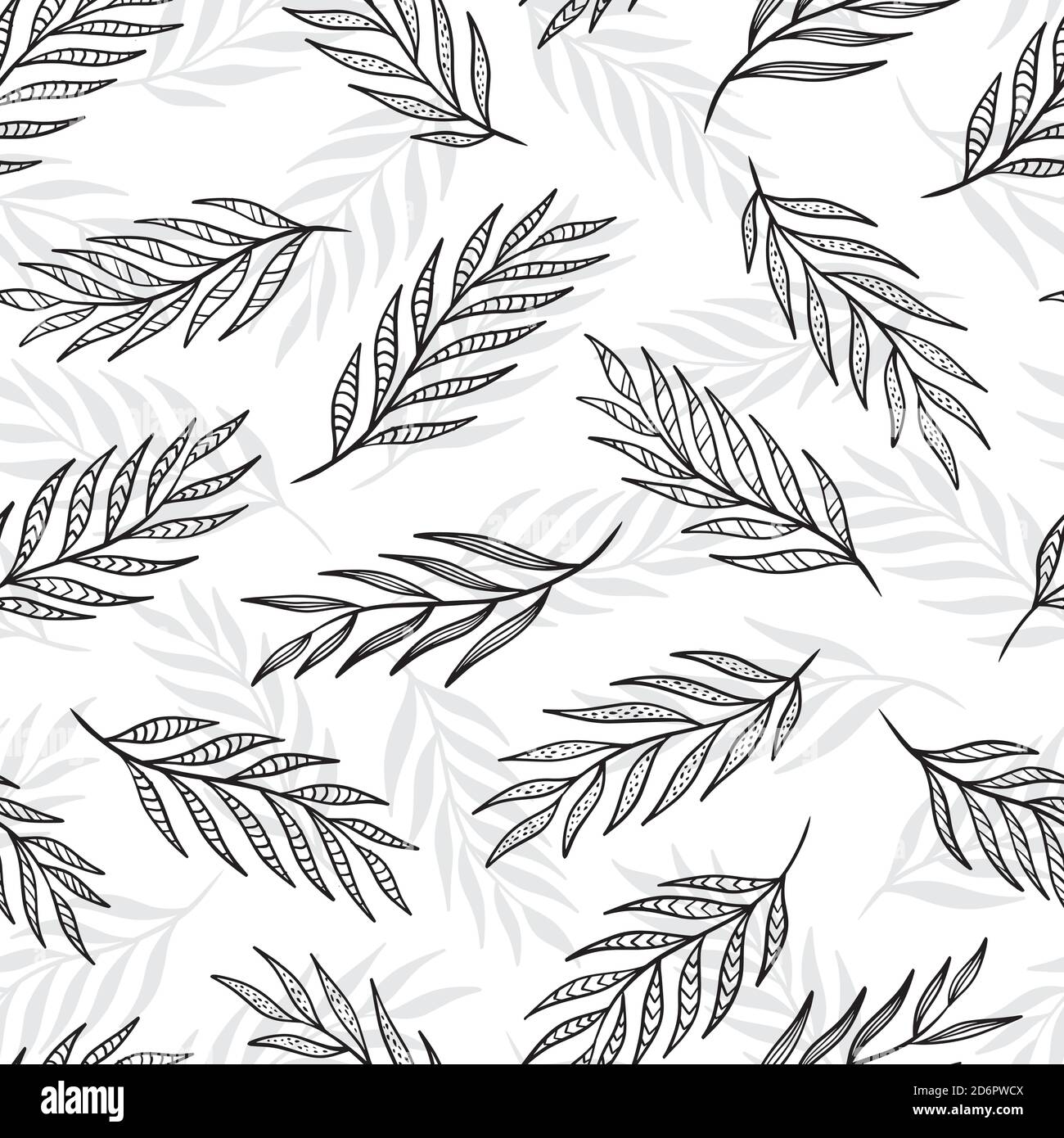 Hand drawn leaf seamless pattern design. Black and white background ...