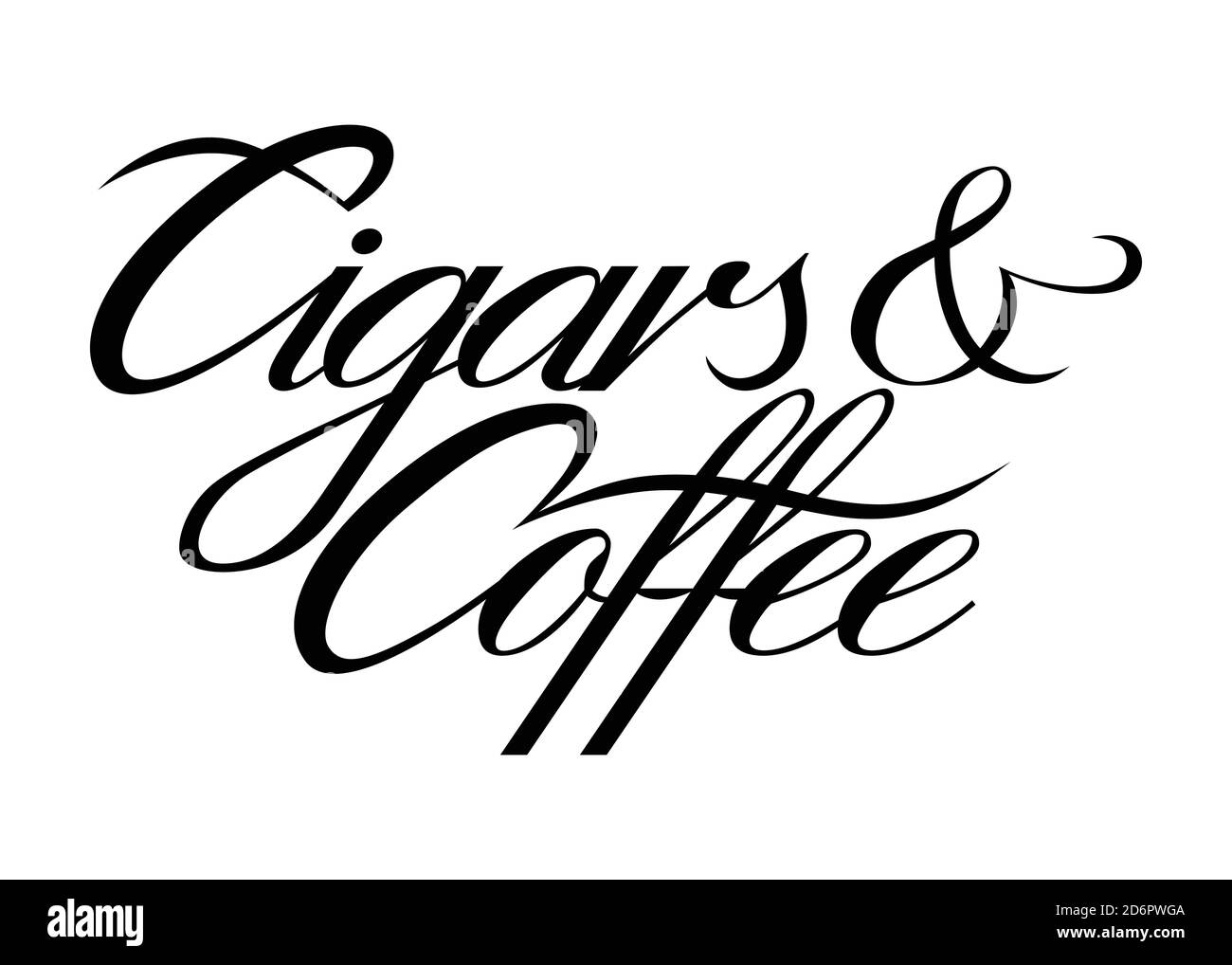 Cigars and coffee. Hand lettering art. Script style letters on isolated ...