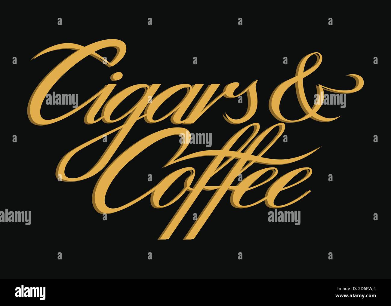 Cigars and coffee. Hand lettering art. Script style letters on isolated ...