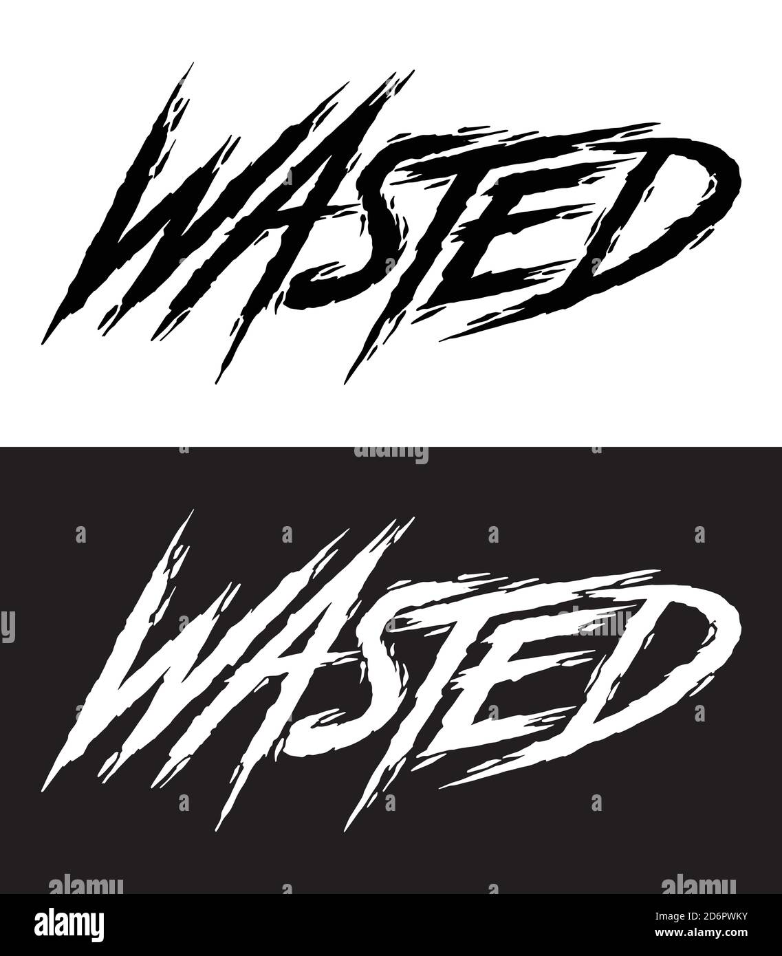 Wasted. Hand lettering art. Rough brush style letters on isolated ...