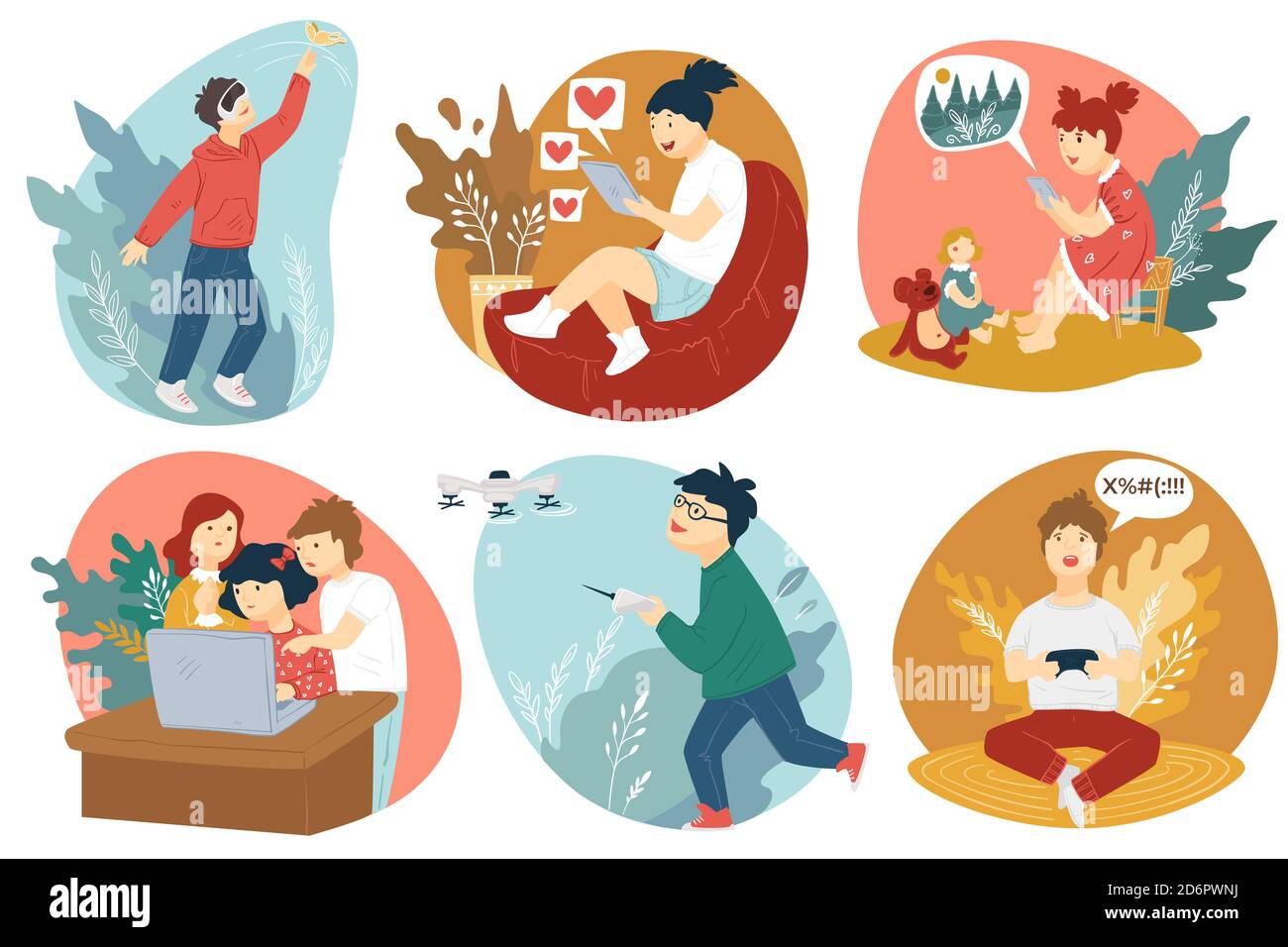 Children and teenagers involved in technologies and virtual reality ...