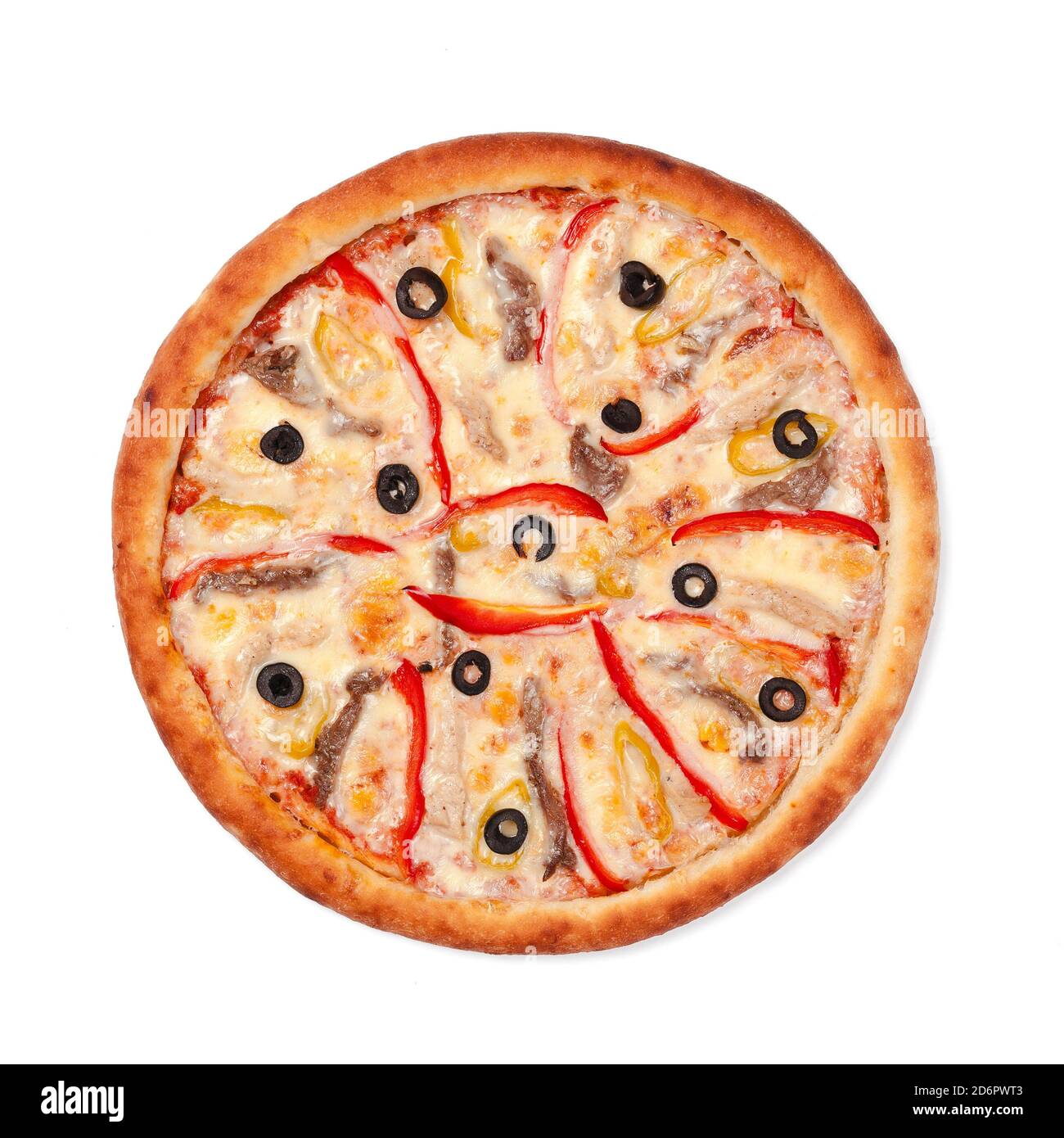 Top view of round pizza isolated on white Stock Photo - Alamy