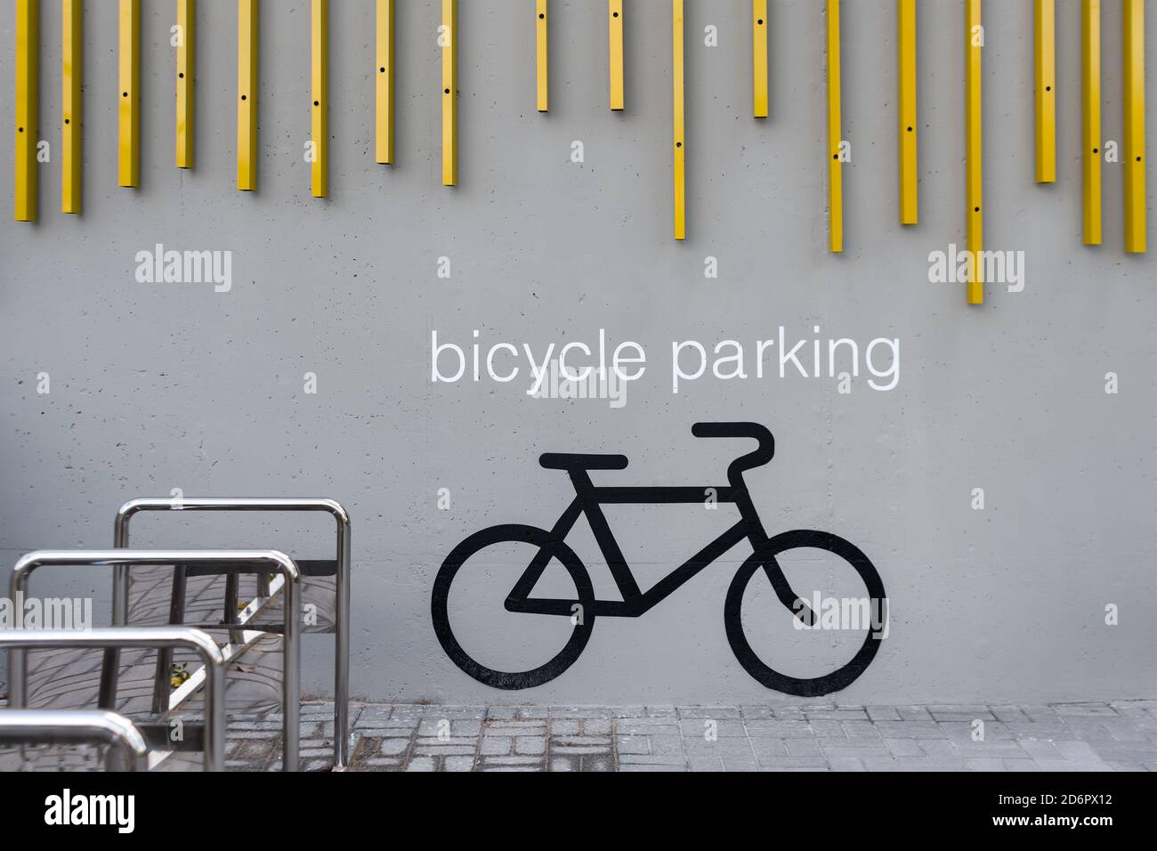 Empty bike parking in city park. Parking space for multiple bikes ...