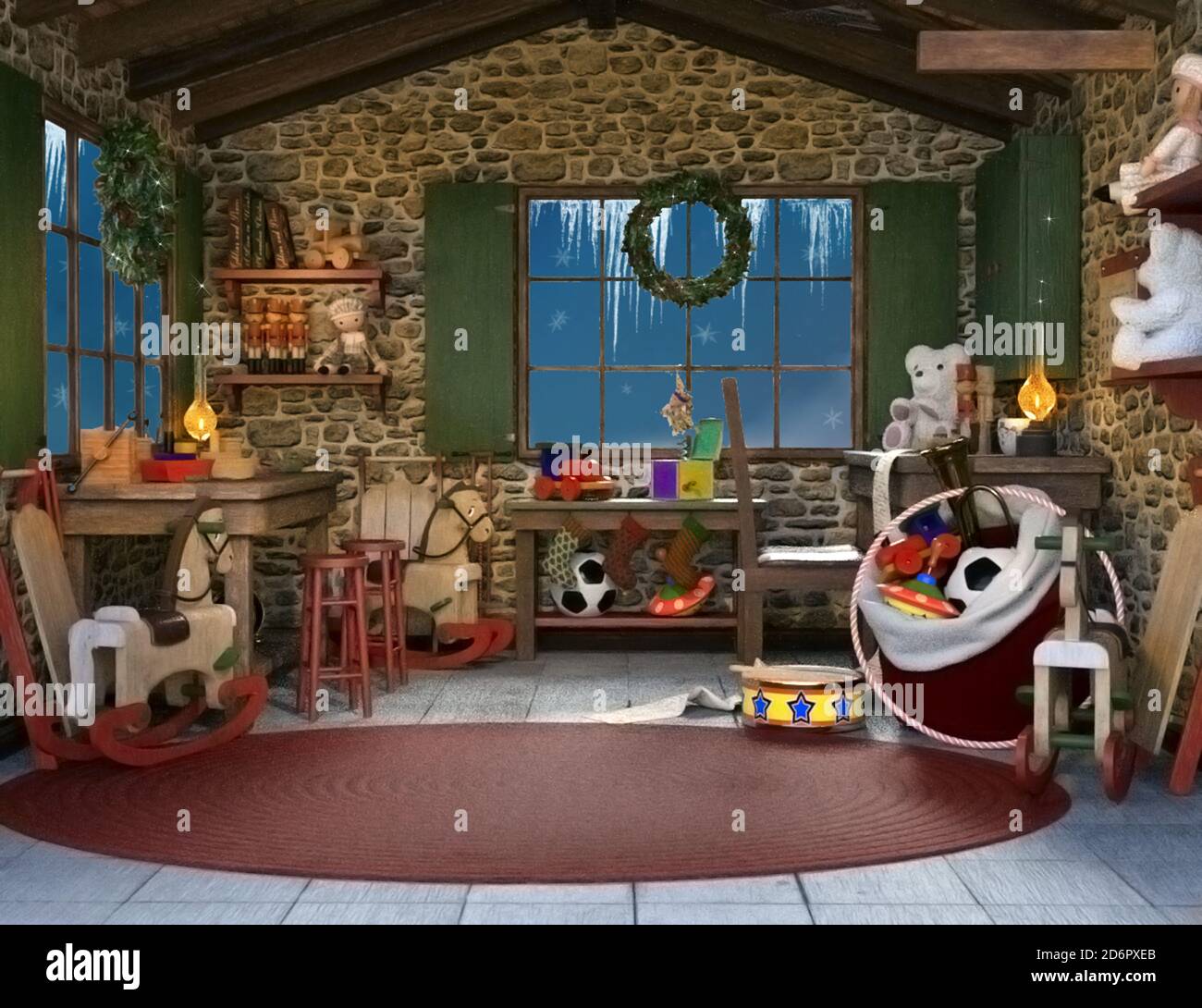 Father Christmas toys workshop Stock Photo - Alamy