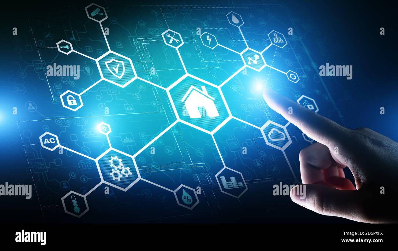 Smart home control panel on virtual screen. IOT and Automation ...