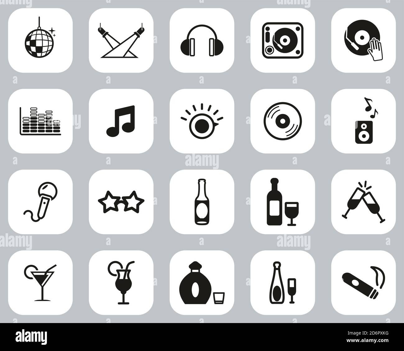 Disco Or Night Club Icons Black & White Flat Design Set Big Stock ...