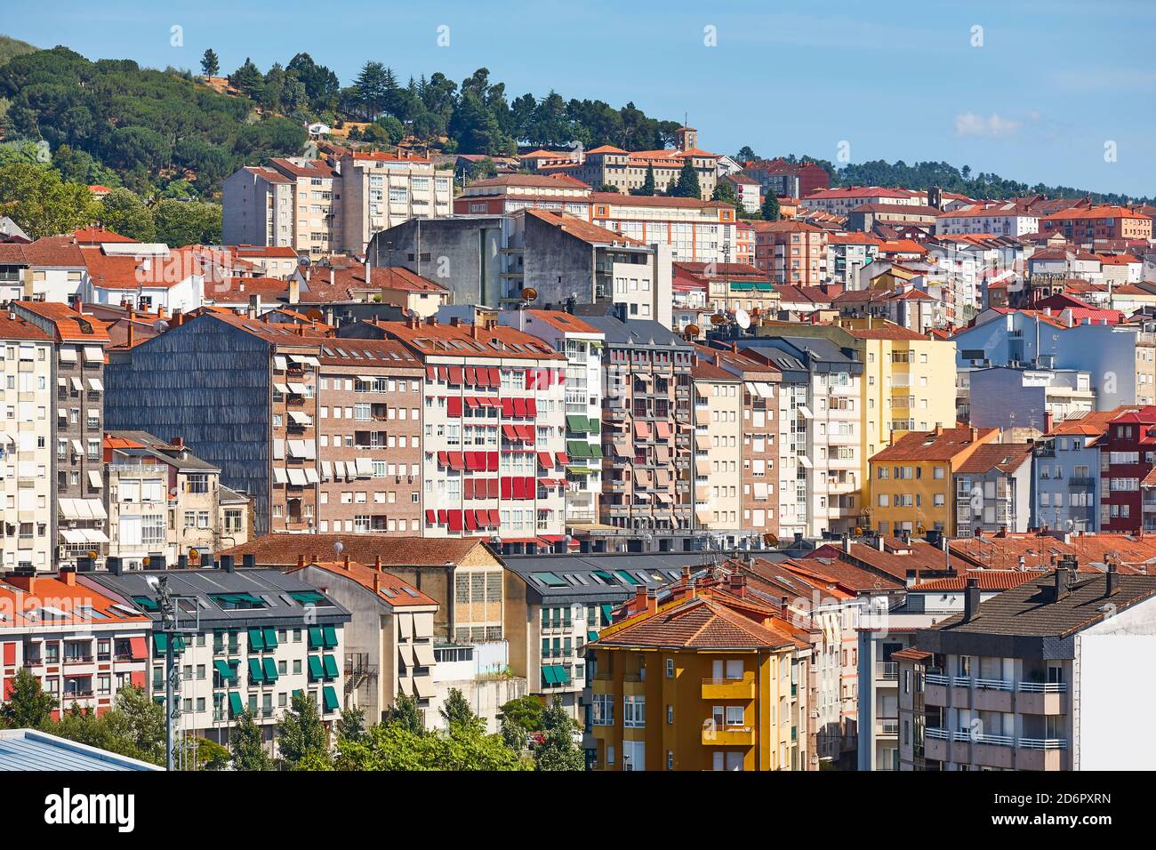Traditional spanish city of Orense. Buildings on the hill. Galicia ...