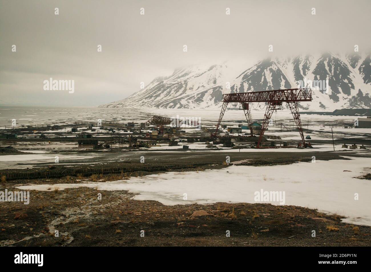 Landscape in the abanoned arctic town Pyramiden at Svalbard, Norway ...