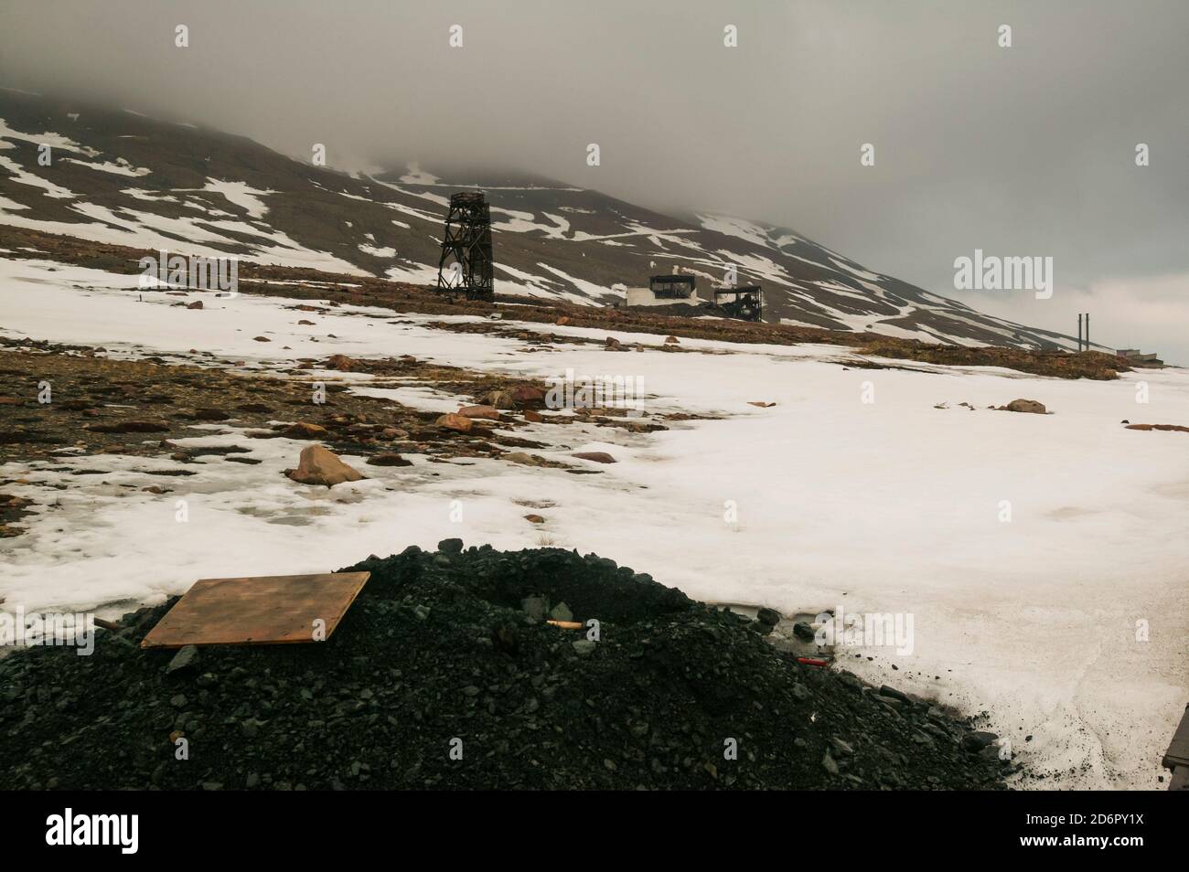 Landscape in the abanoned arctic town Pyramiden at Svalbard, Norway ...