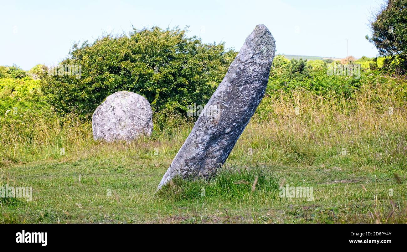 The central leaning stone of the Boscawen-un Stone Circle, a late ...