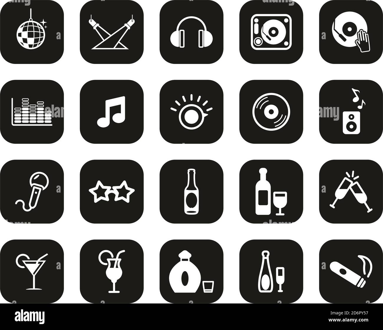 Disco Or Night Club Icons White On Black Flat Design Set Big Stock ...