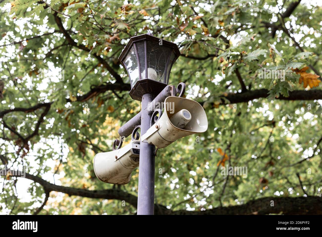 Street lamp with loudspeakers installed on it Stock Photo - Alamy