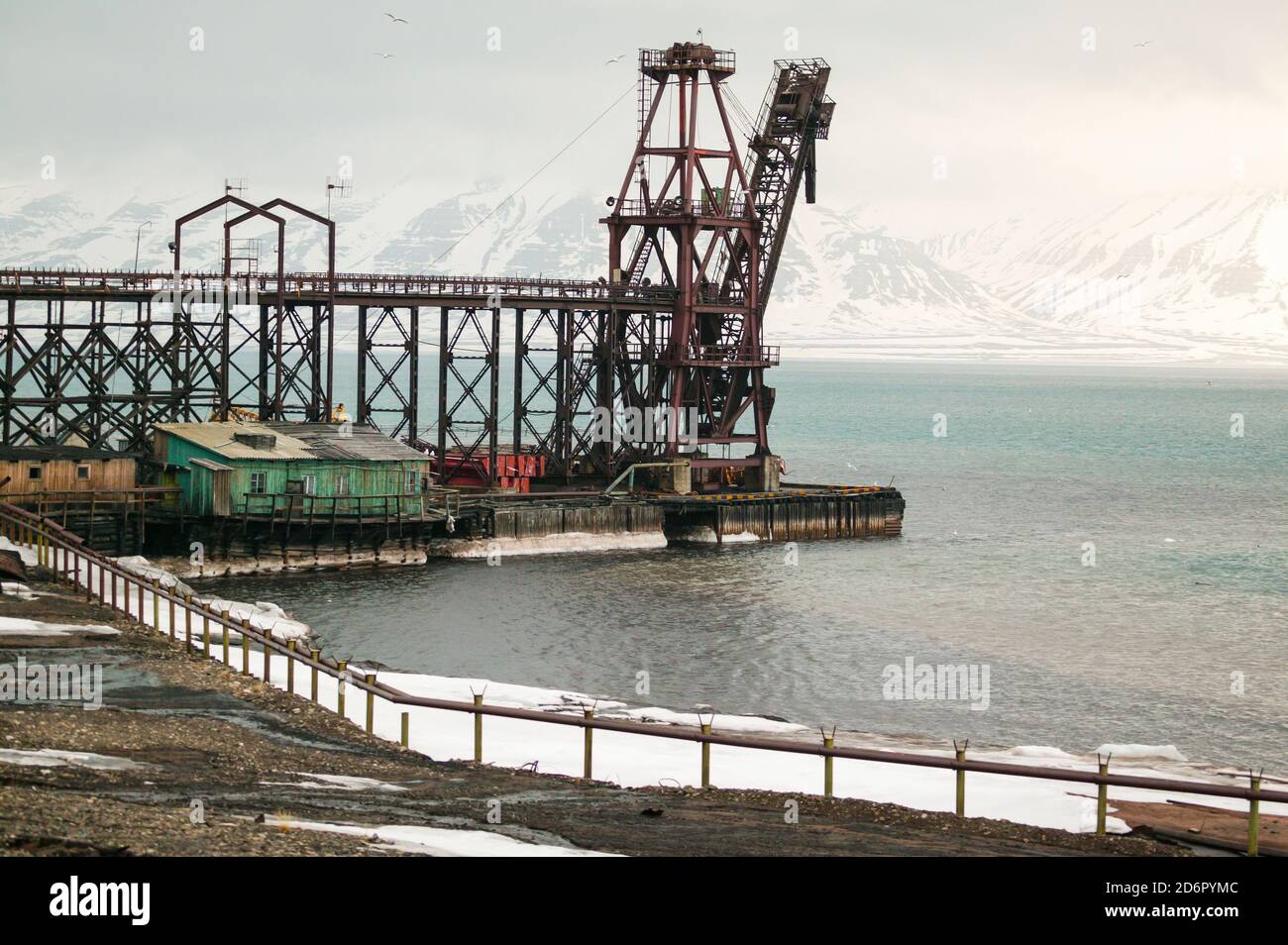 The harbor at Pyramiden, Svalbard, Norway. Pyramiden is an abandoned ...