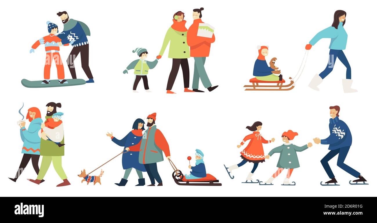 Family playing outside winter Stock Vector Images - Alamy