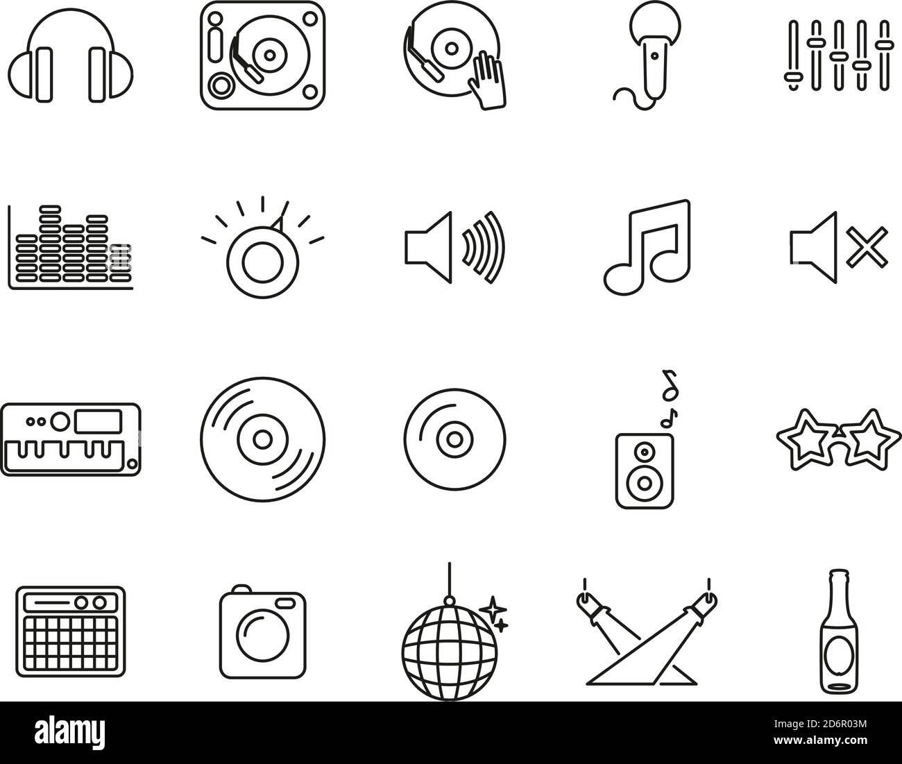 DJ & DJ Equipment Icons Black & White Thin Line Set Big Stock Vector ...