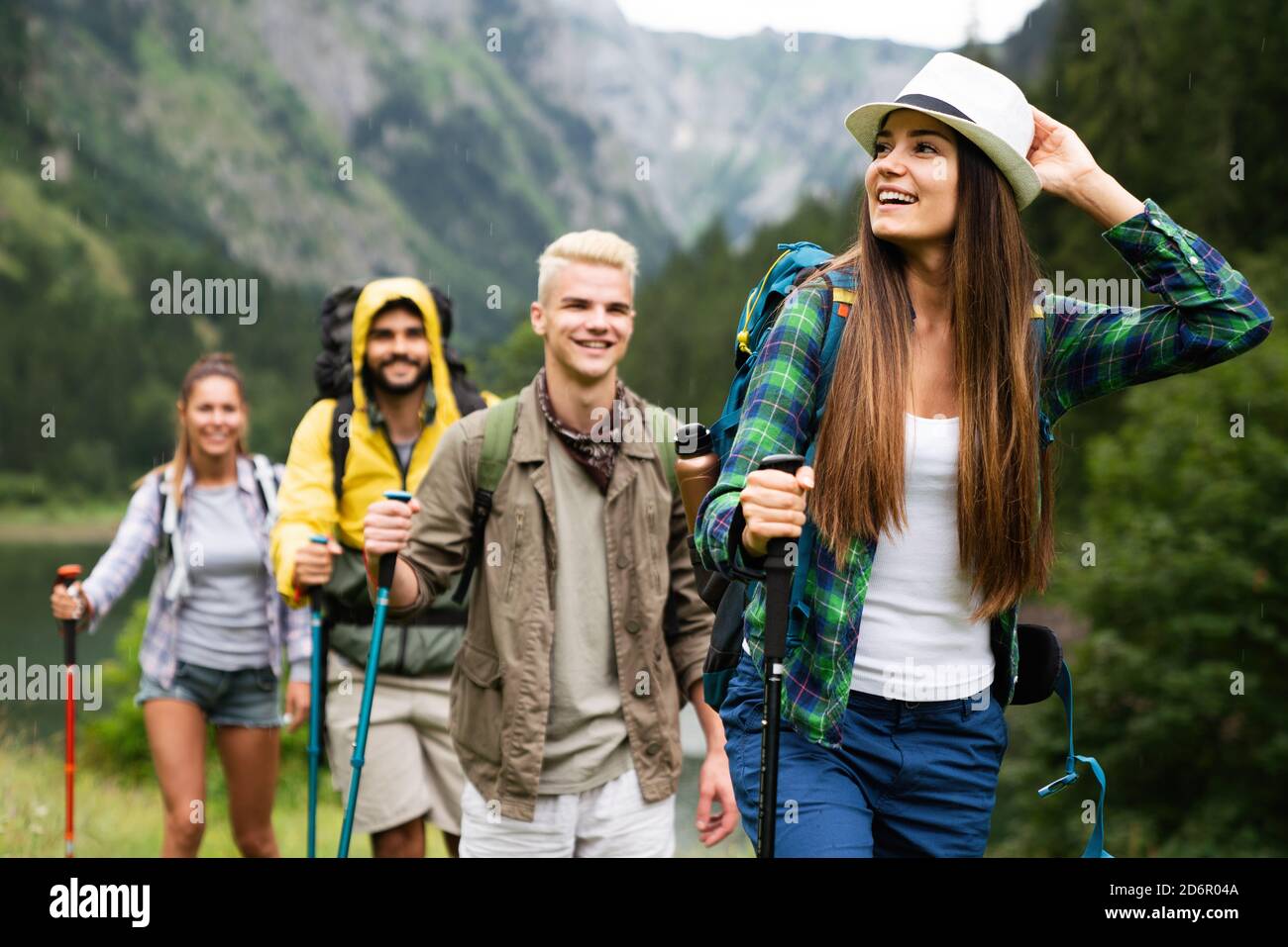 Hiking camping backpacker outdoor journey travel trekking concept Stock ...