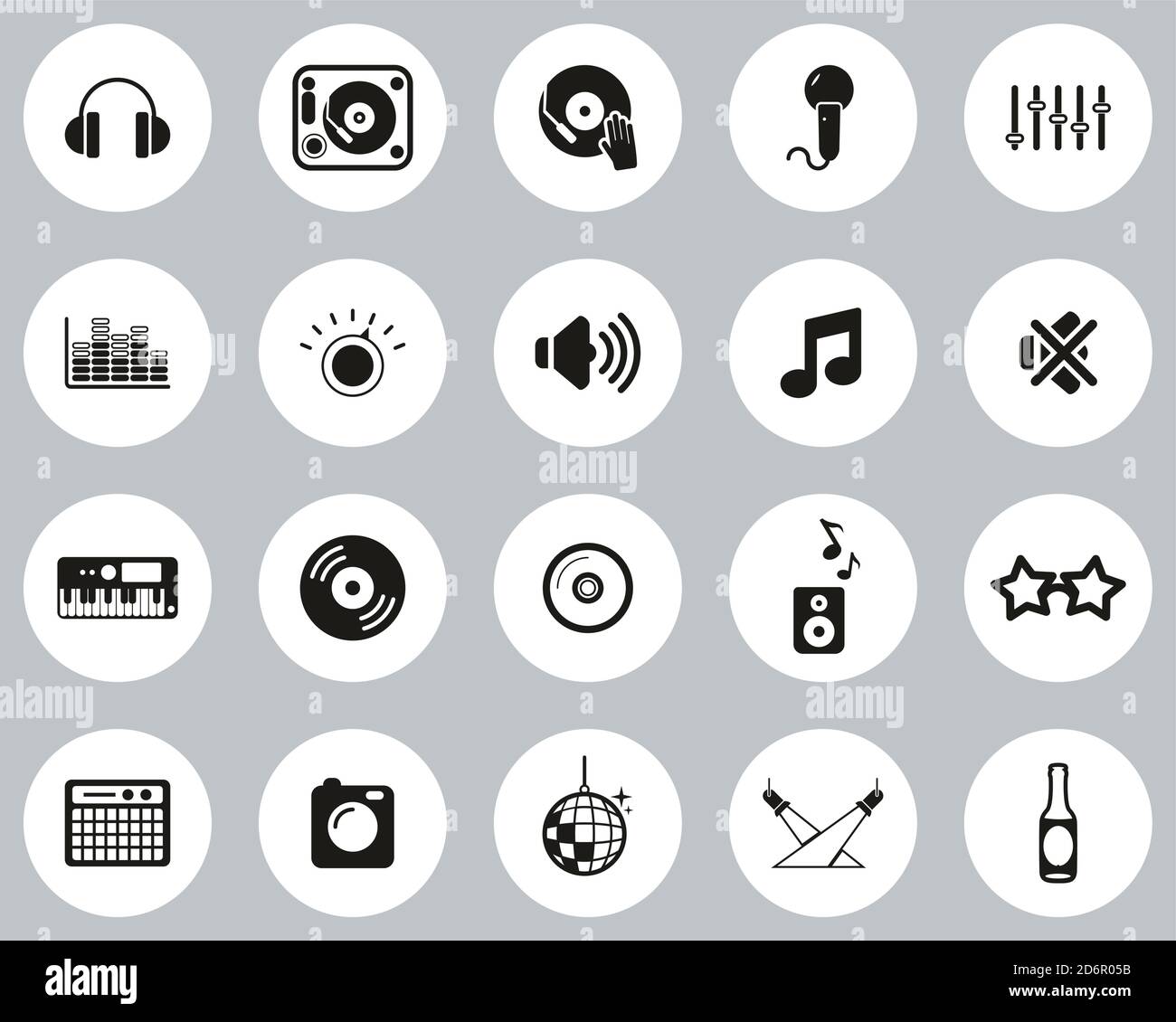 DJ & DJ Equipment Icons Black & White Flat Design Circle Set Big Stock ...