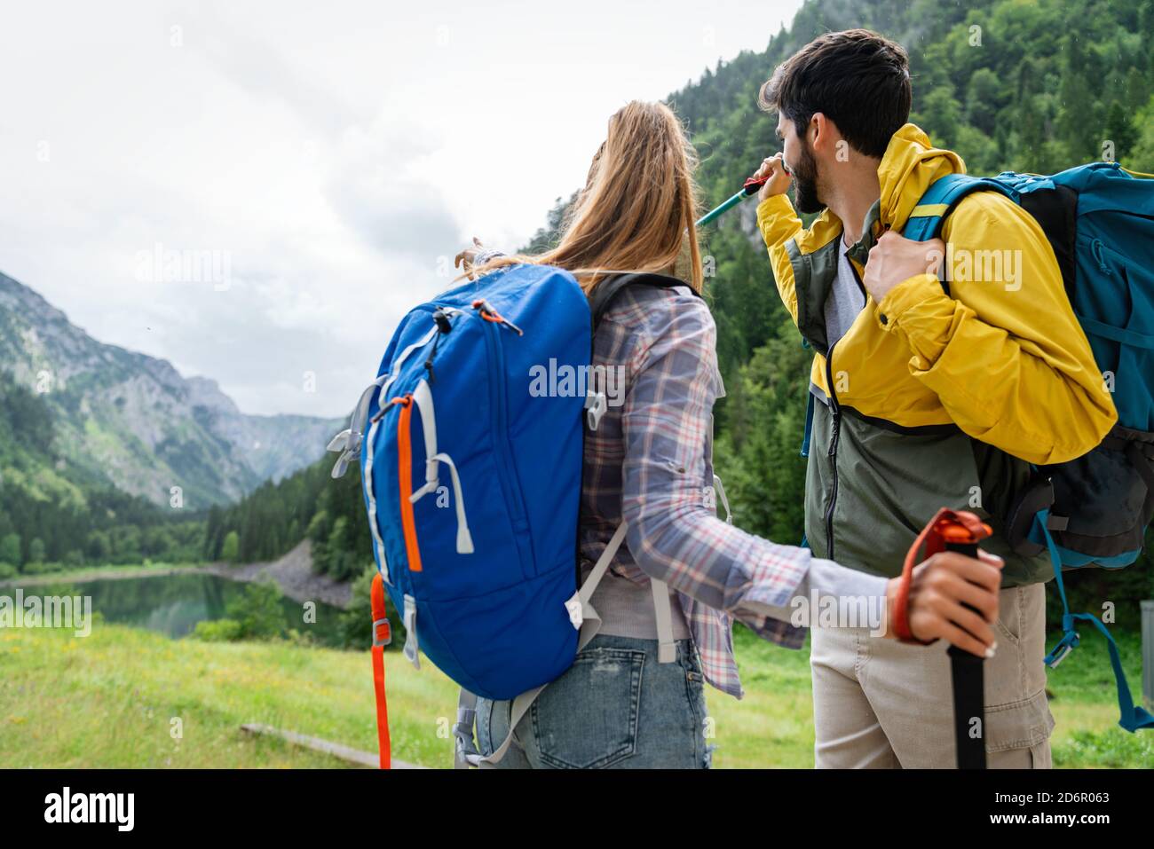 Hiking camping backpacker outdoor journey travel trekking concept Stock ...