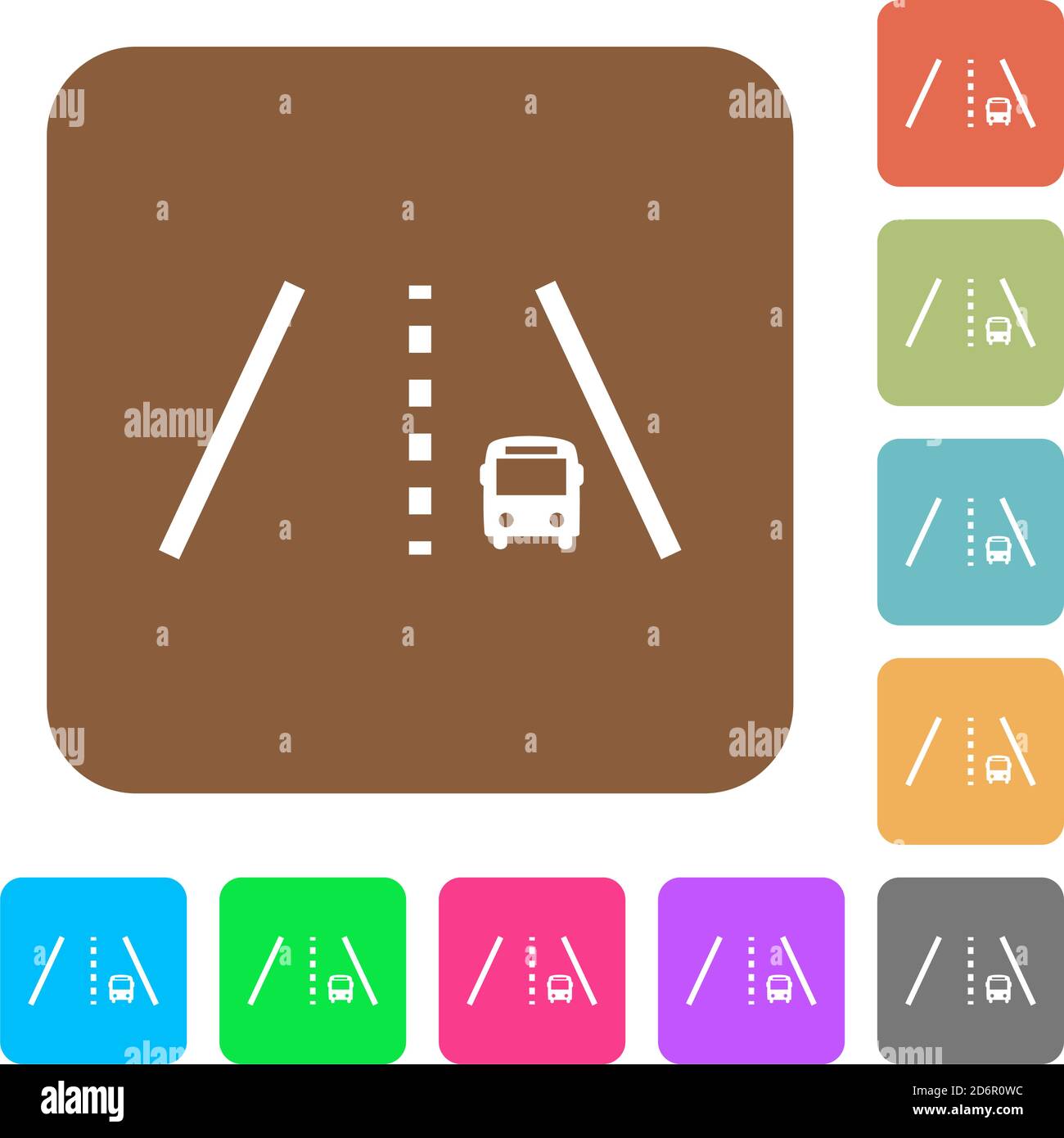 Bus lane flat icons on rounded square vivid color backgrounds Stock ...