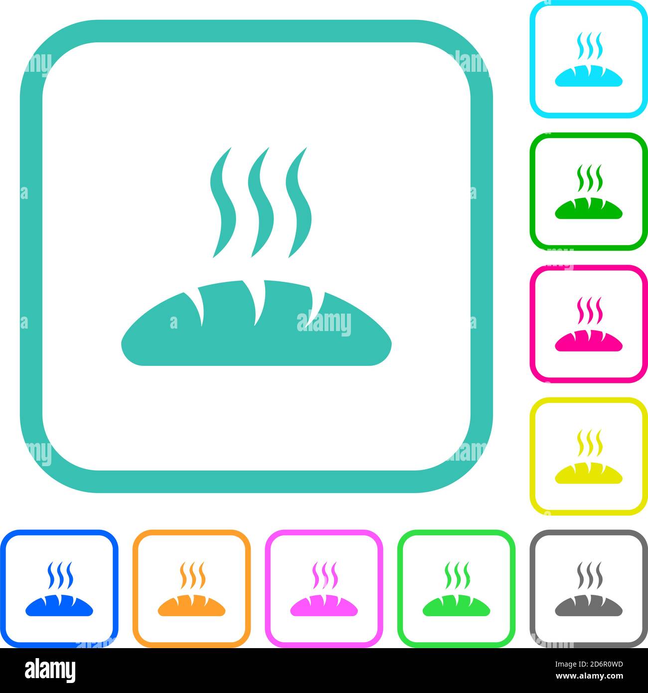 Fresh bread vivid colored flat icons in curved borders on white ...