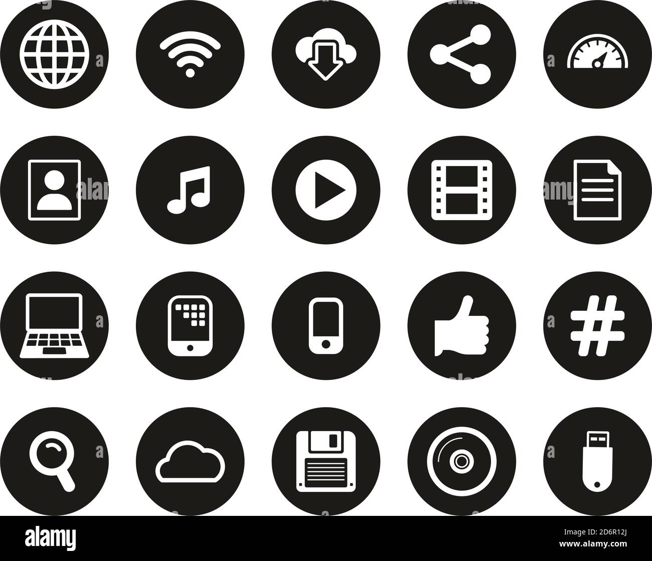 Download Icons White On Black Flat Design Circle Set Big Stock Vector ...