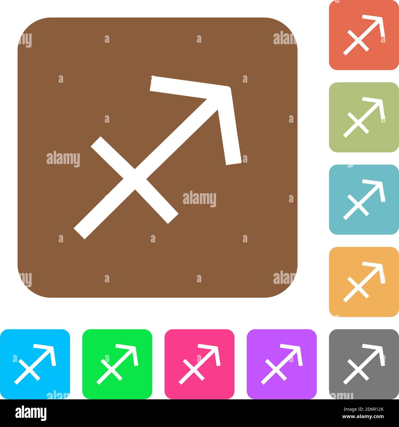 Sagittarius zodiac symbol flat icons on rounded square vivid color backgrounds Stock Vector ...