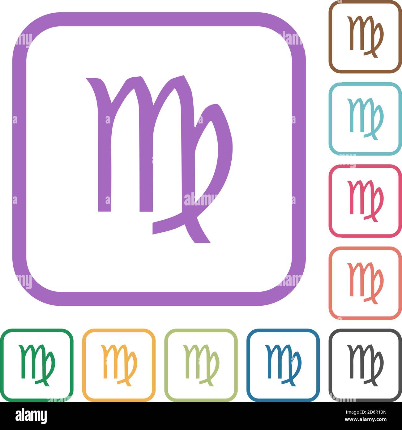 virgo zodiac symbol simple icons in color rounded square frames on ...