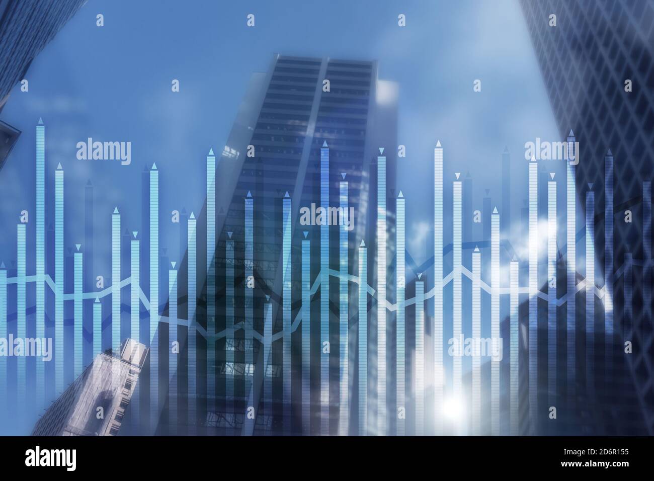 Histogram and lines economic chart of financial instrument on modern ...
